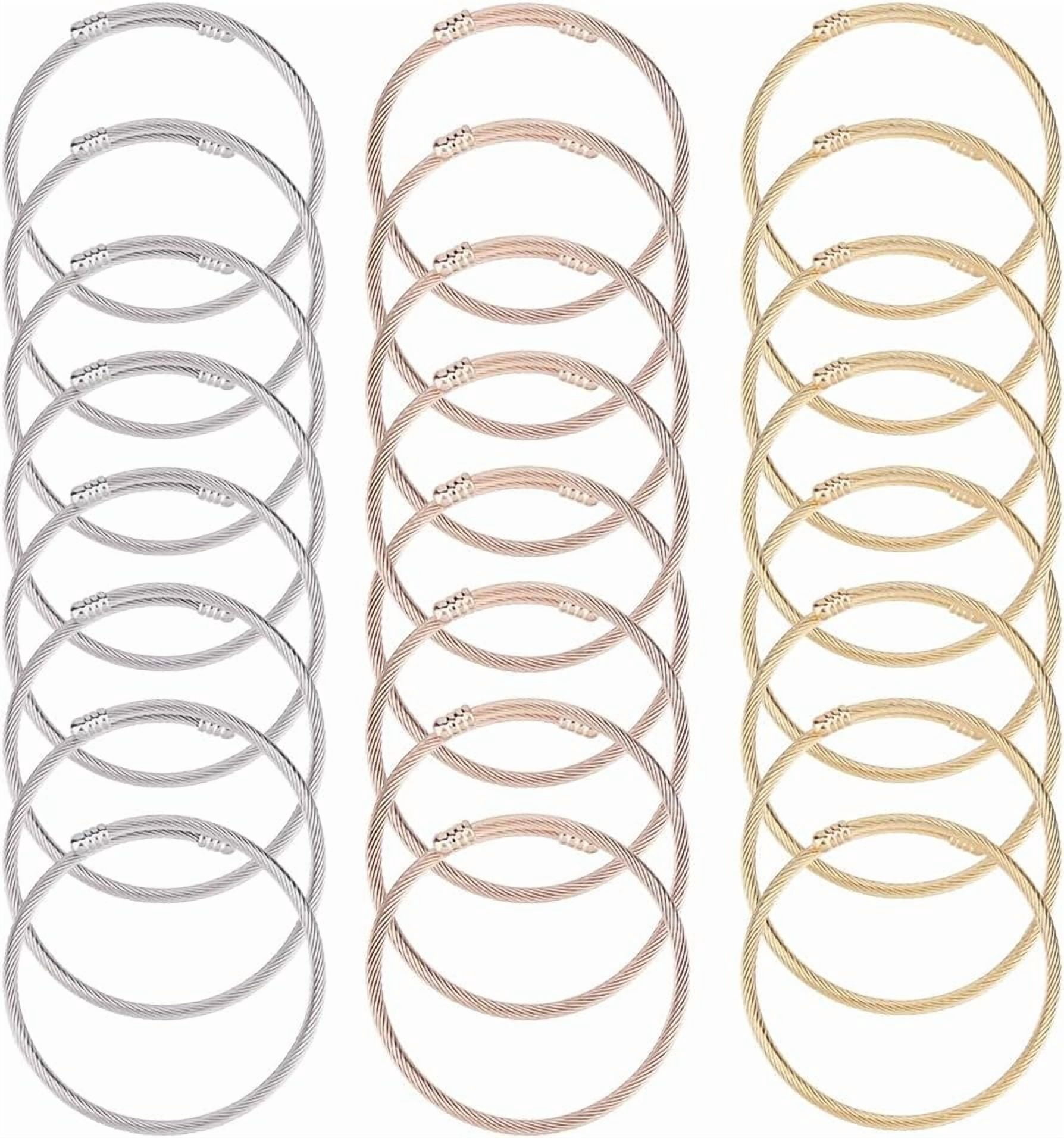 1set 24Pcs 3 Colors 304 Stainless Steel Twisted Rope Shape Bangles for ...
