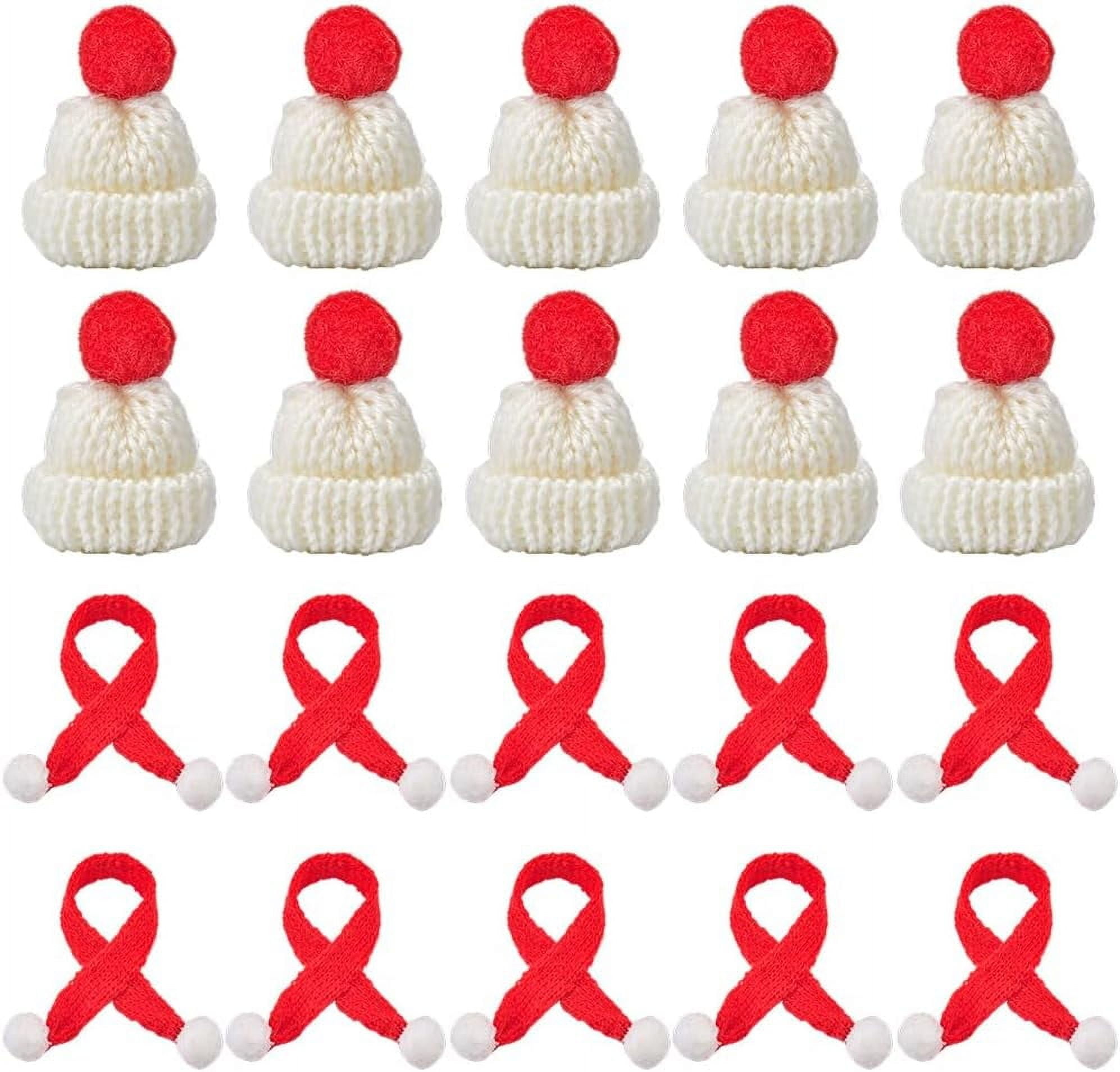 1set 24Pcs Mini Knit Hat with Mini Christmas Scarves Red White ...