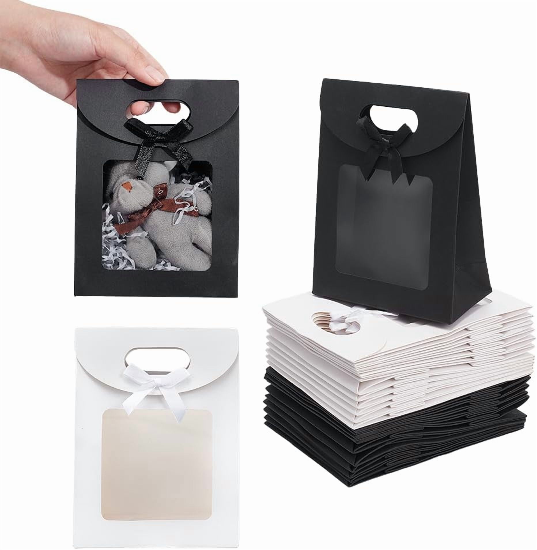 1set 24pcs 2 colors Rectangle Paper Gift Bags with Clear Window Ribbon ...