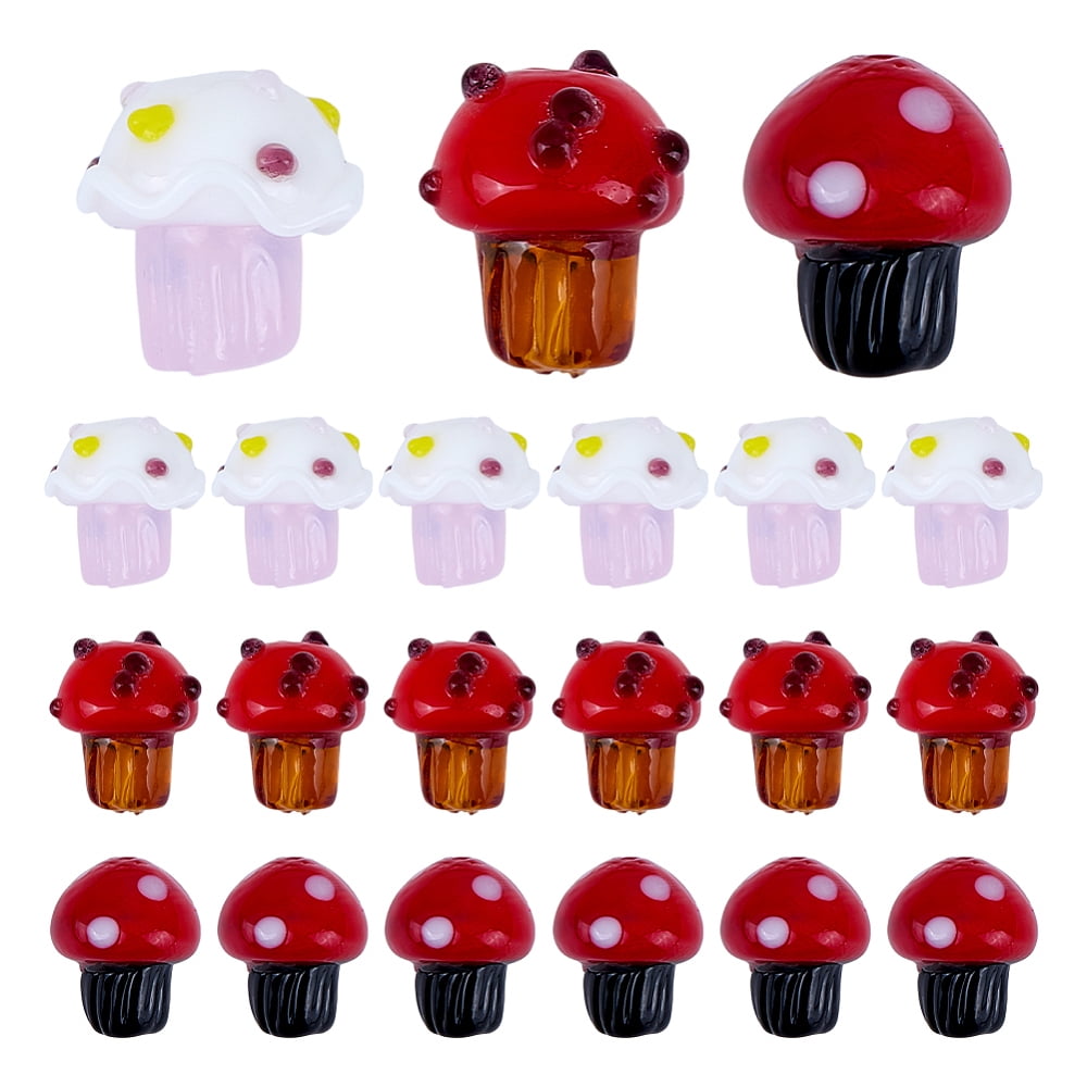 1set 24pcs 3 styles Handmade Bumpy Lampwork Beads Mushroom Mixed color ...