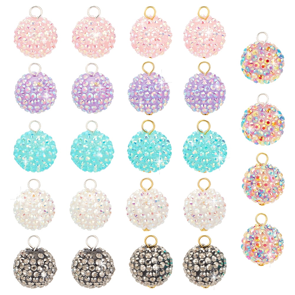 1set 24pcs 6 styles Resin Rhinestone Pendants Round Ball Charms with ...
