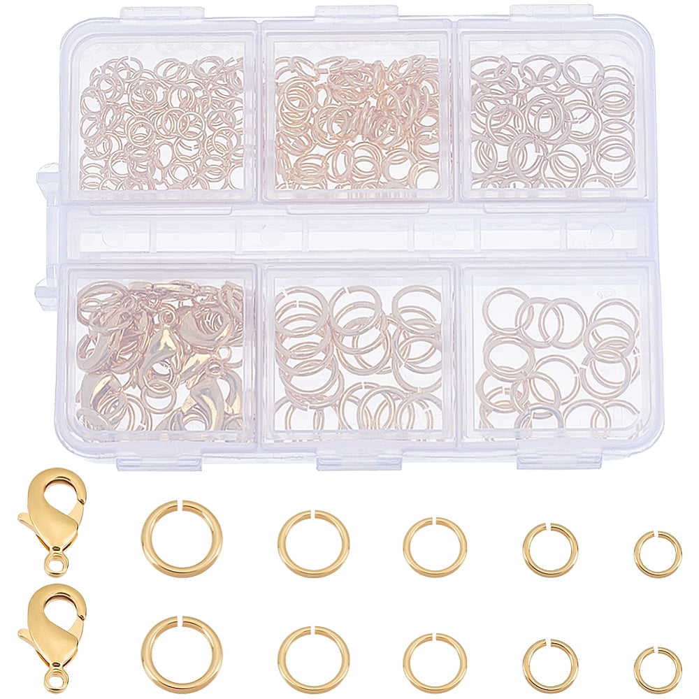 1set 290pcs 5 styles Rack Plating Brass Jump Rings Open Jump Rings with ...