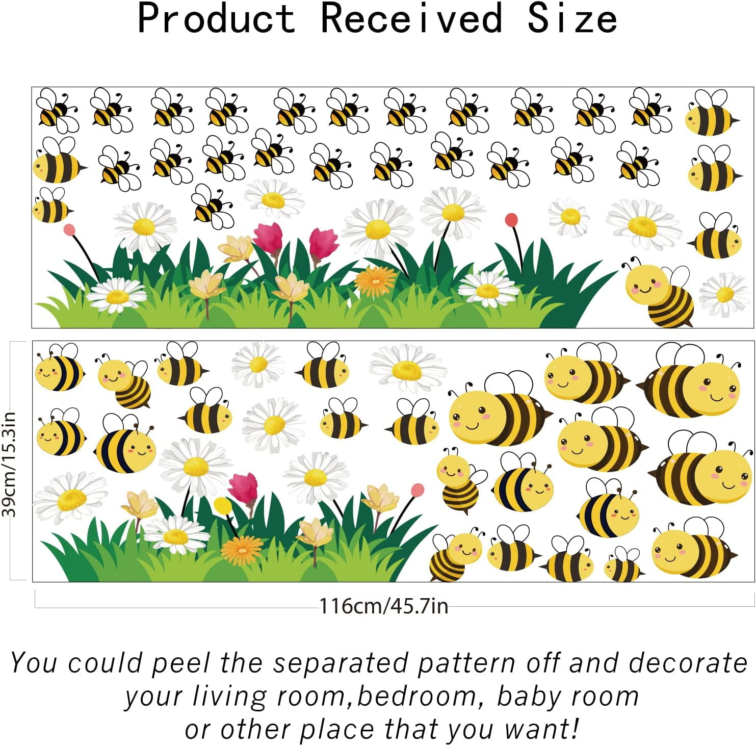 1set 2pcs Bee Grass Wall Stickers Yellow Wall Decals Colorful Floral ...