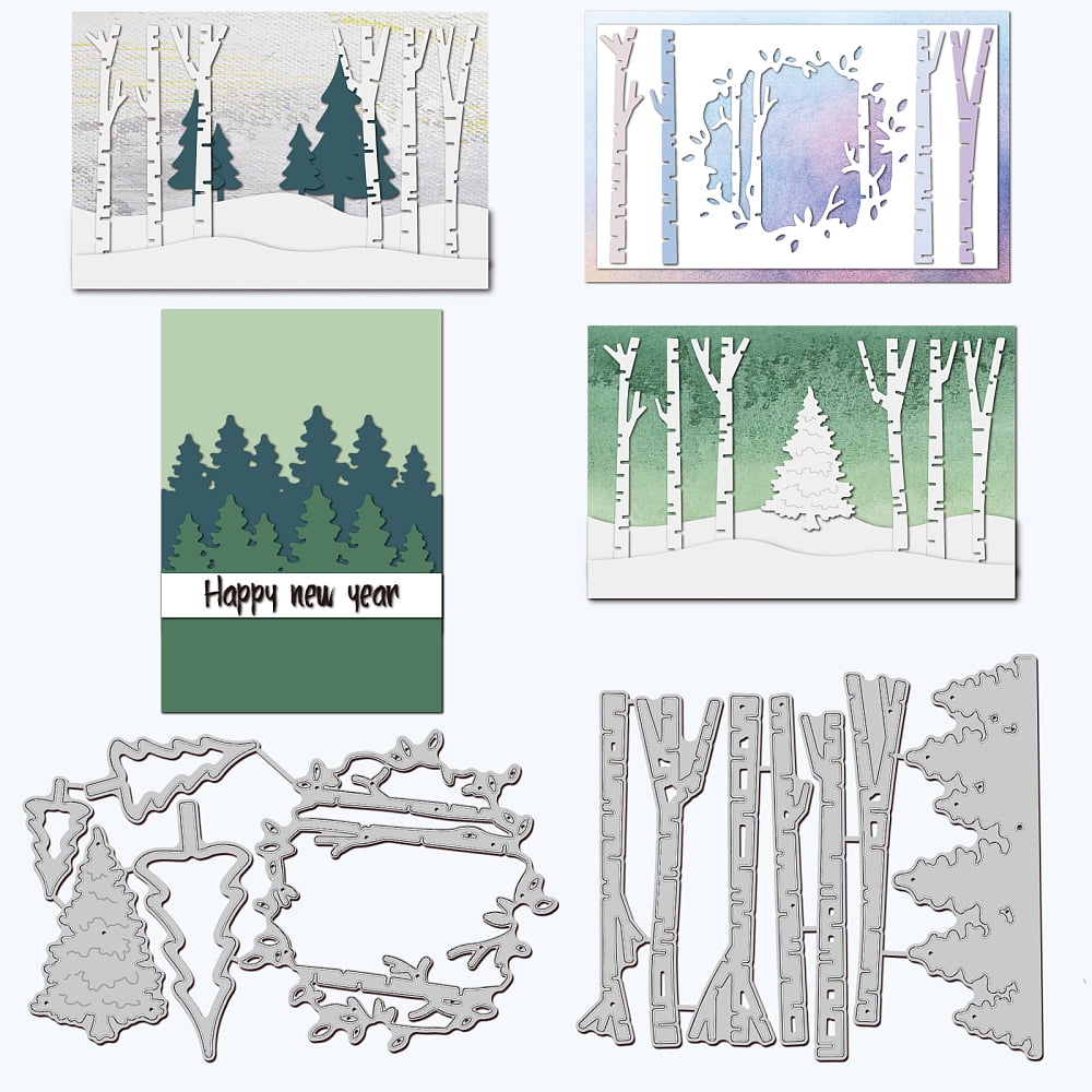 1set 2pcs Christmas Pine Tree Cutting Dies Metal Winter Trees Stump ...