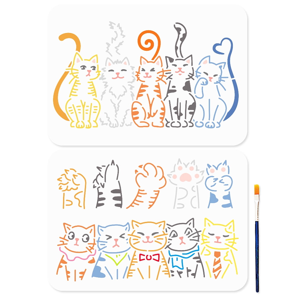 1set 2pcs Cute Cat Painting Stencils 11.7×8.3inch Cat Paws Kitten Party ...