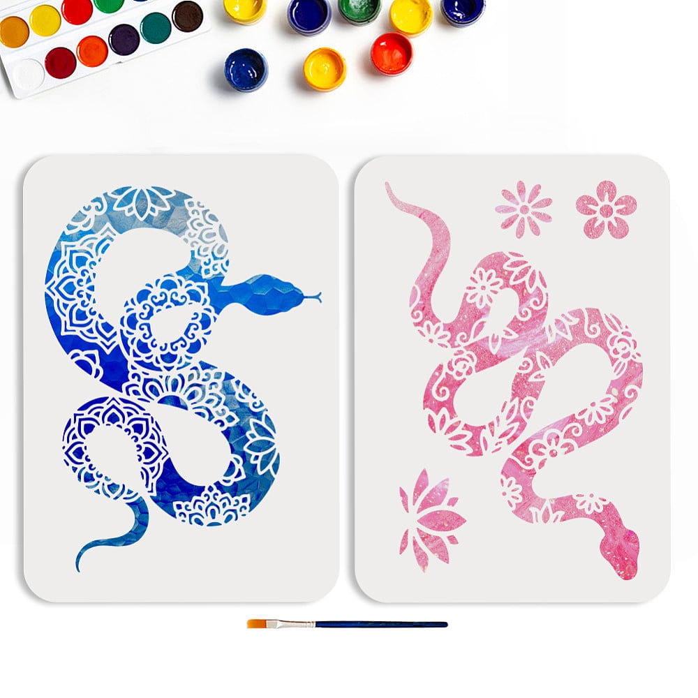 1set 2pcs Snake Pattern Template with Flowers Animal Theme Stencil ...