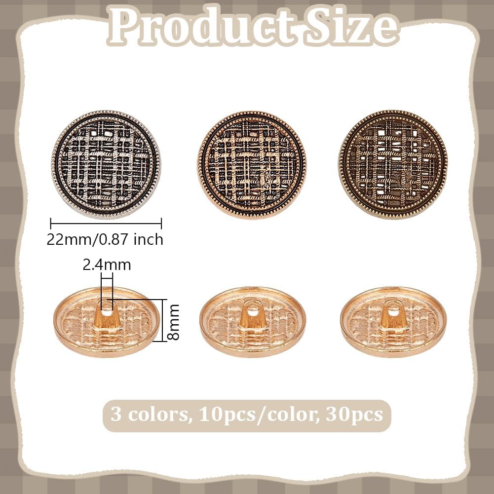 1set 30pcs 3 colors 1-Hole Zinc Alloy Shank Buttons Flat Round Mixed ...