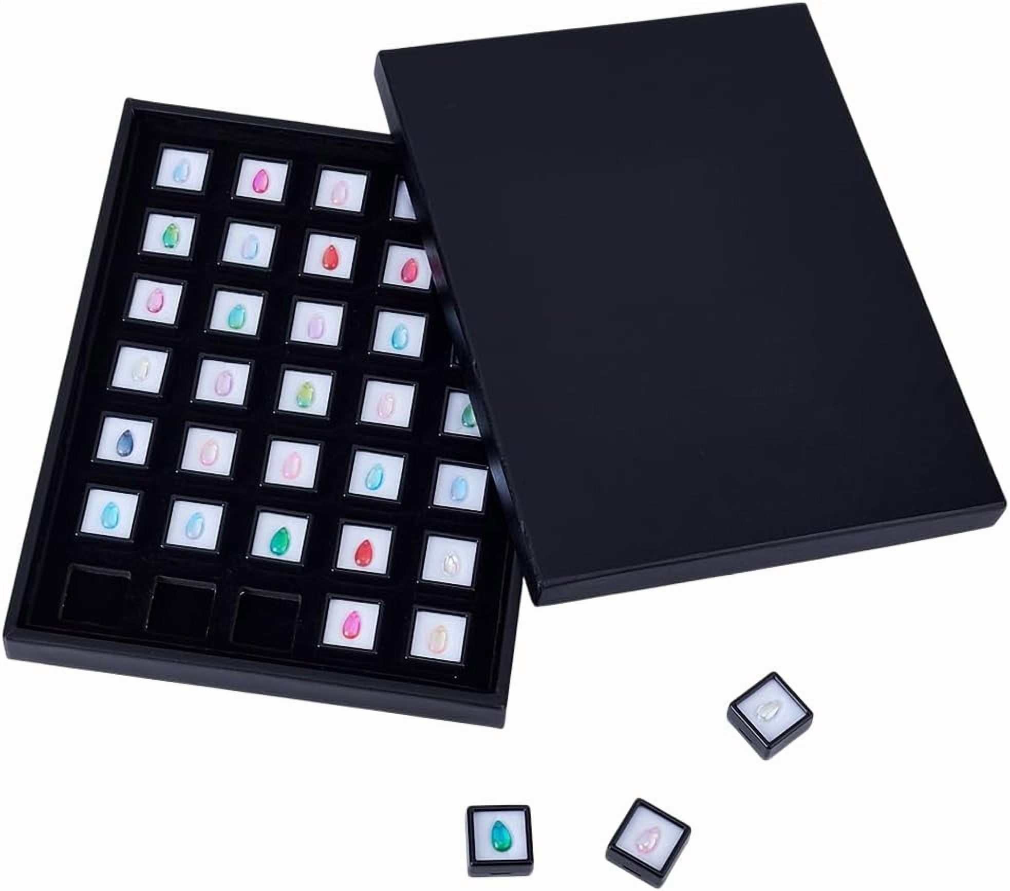 1set 35 Pack Black Gemstone Display Box PU Leather Display Tray Jewelry ...