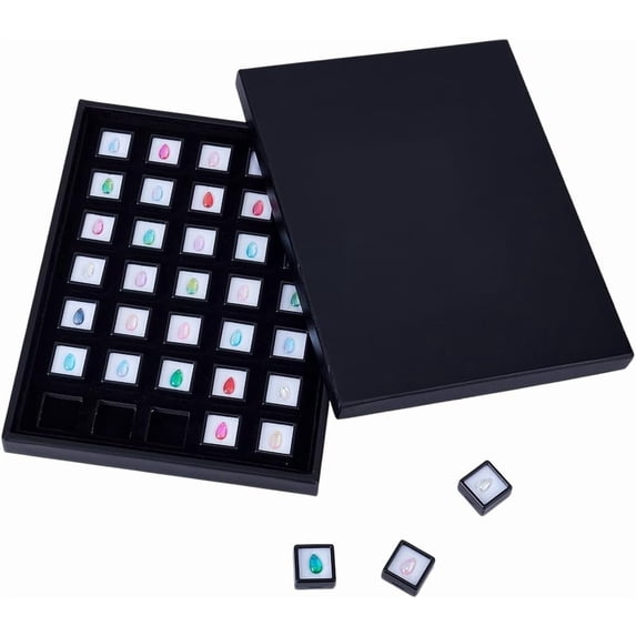 1set 35 Pack Black Gemstone Display Box PU Leather Display Tray Jewelry ...