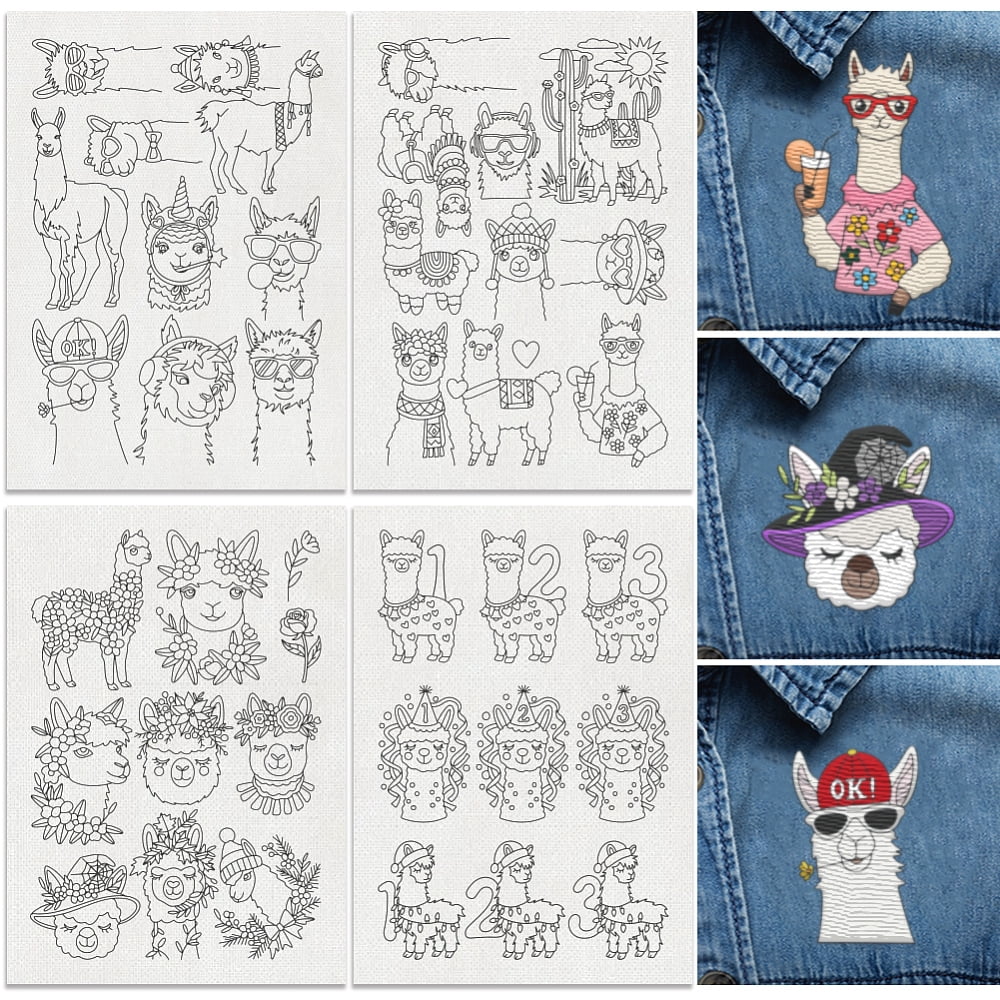 1set 4 Sheets Cloth Stick and Stitch Embroidery Patterns Non-woven ...