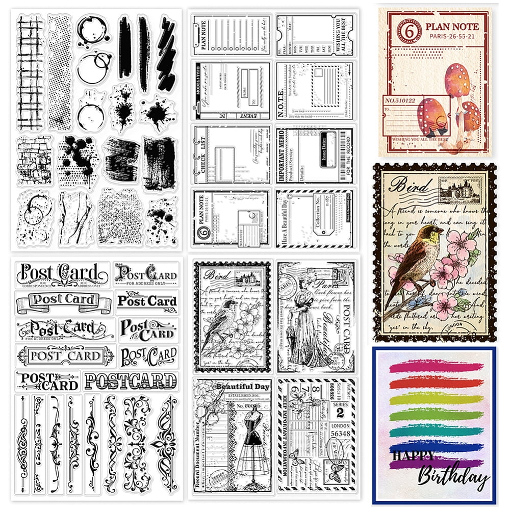 1set 4 Sheets Vintage Postcard Background Clear Stamp for Card Making ...