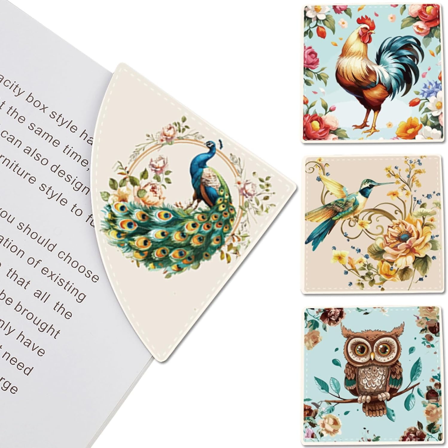 1set 4 Style Leather Corner Bookmark Hummingbirds Peacocks Chickens ...