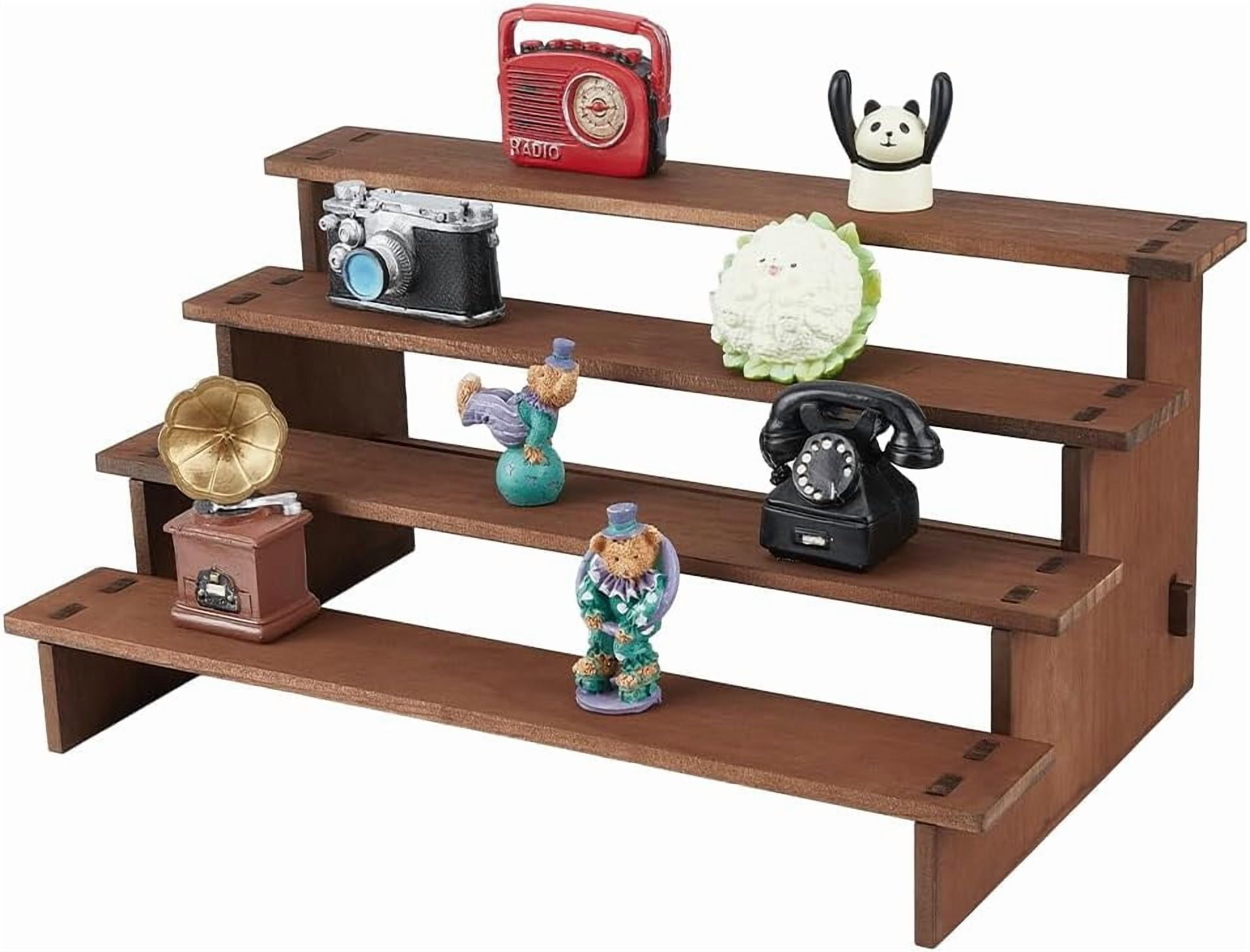 1set 4-Tier Wood Organizer Display Riser Rack Wooden Tiered Minifigure ...