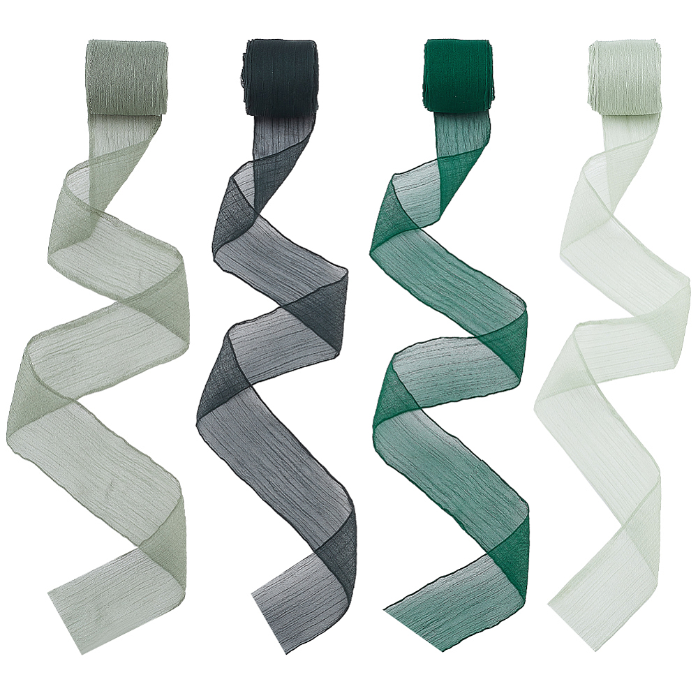 1set 4 rolls 4 colors Polyester Ribbon Chiffon Pleated Ribbon for Gift ...