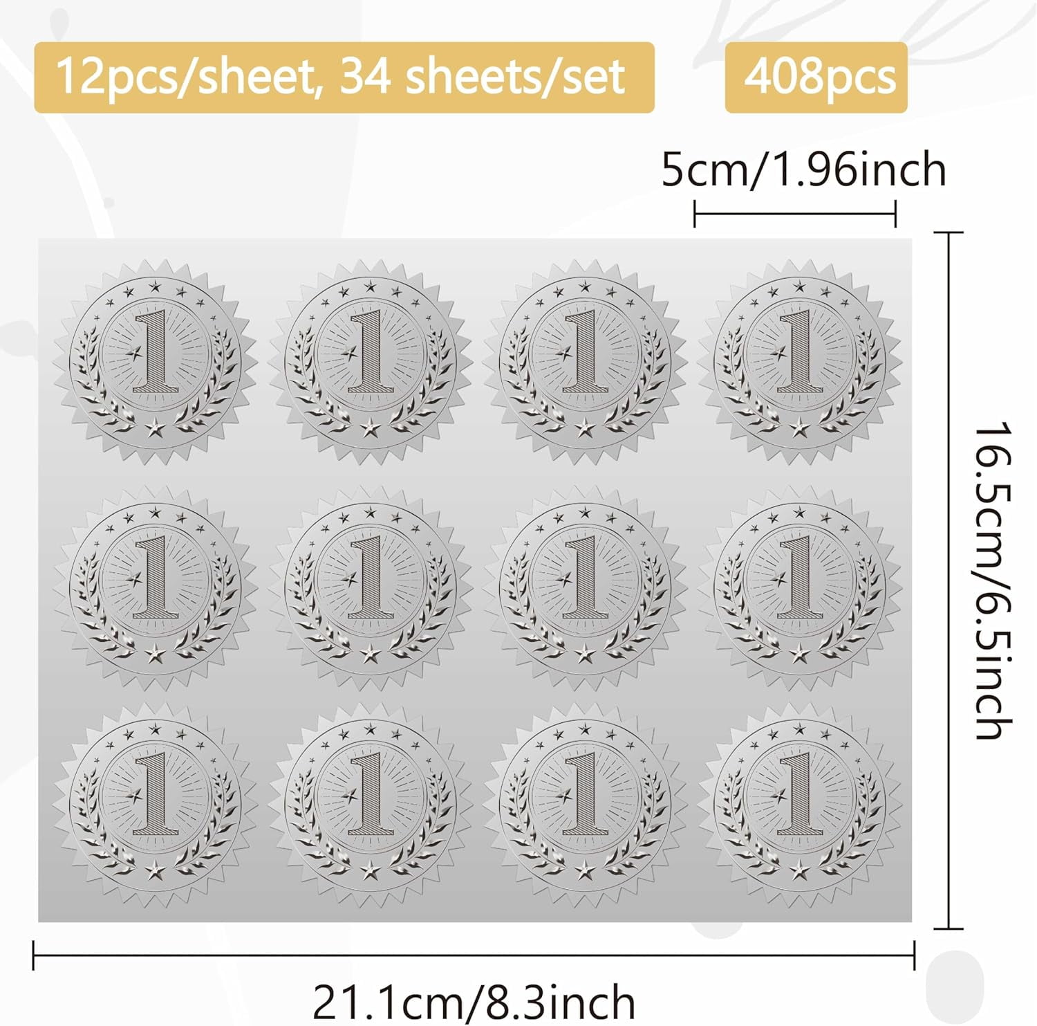1set 408pcs 2 Inch First Place Silver Foil Stickers Number 1 Star ...