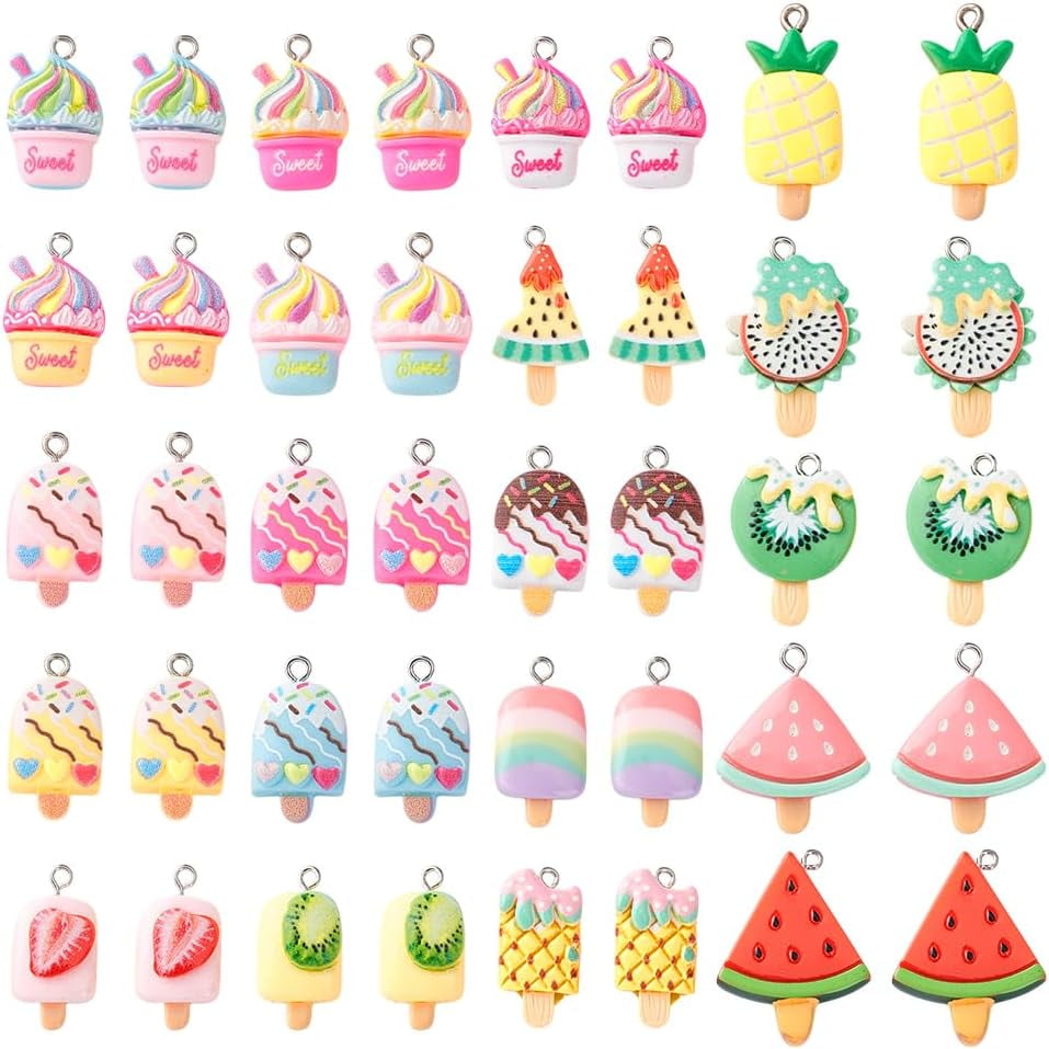 1set 40pcs 20 styles Opaque Resin Ice Cream Pendants Imitation with ...