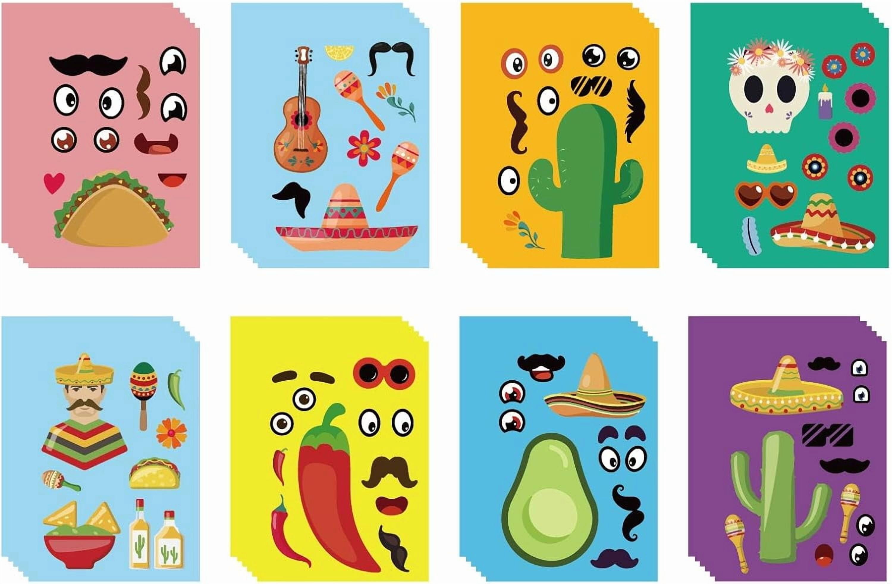 1set 48 Sheets 8 styles Cinco de Mayo Paper Make a Face Stickers Make ...
