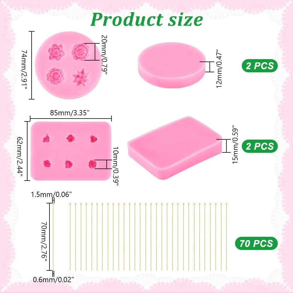 1set 4pcs 2 styles Flower Silicone & Resin Molds Clay Cutters with ...