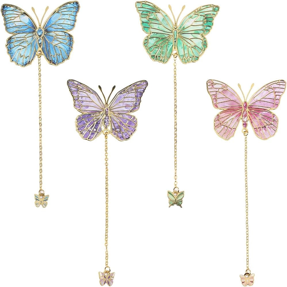 1set 4pcs 4 colors Brass Bookmarks Metal Butterfly Bookmarker Golden ...