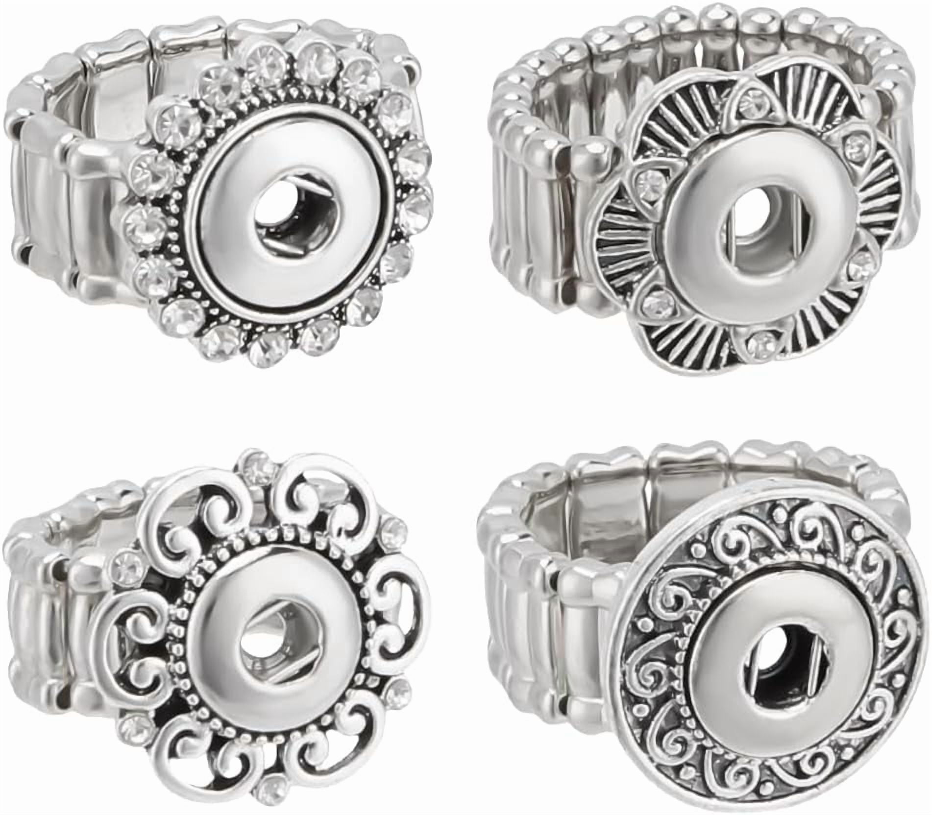 1set 4pcs 4 styles Alloy Interchangeable Snap Stretch Ring Settings ...