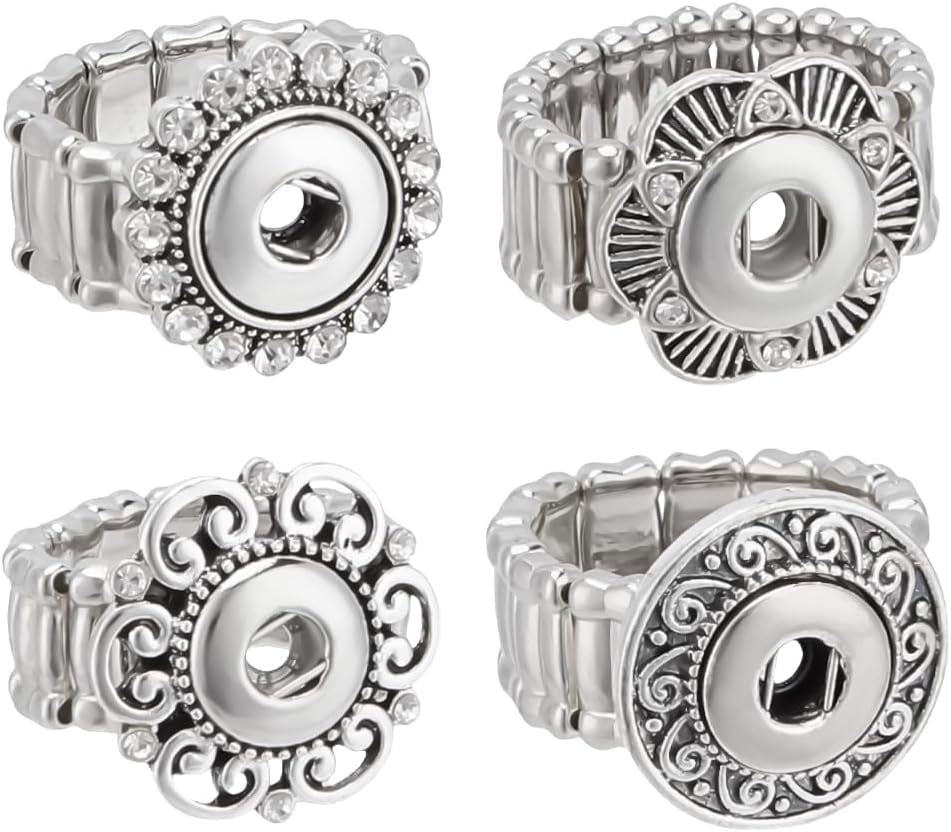 1set 4pcs 4 styles Alloy Interchangeable Snap Stretch Ring Settings ...