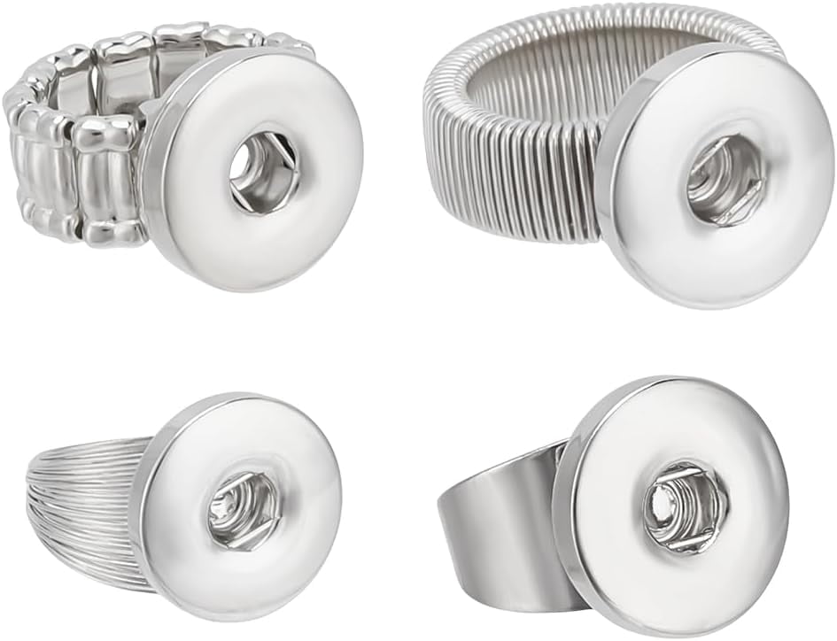1set 4pcs 4 styles Alloy Interchangeable Snap Stretch Ring Settings ...
