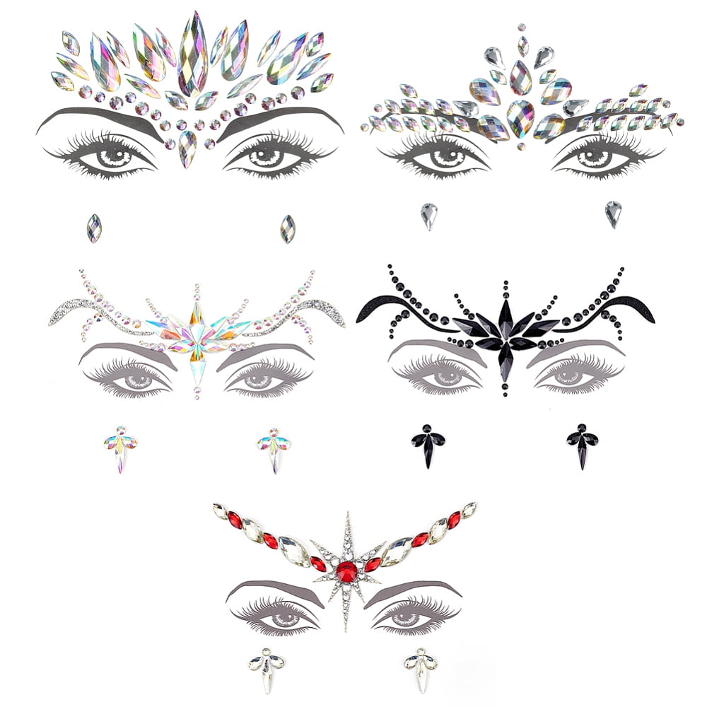 1set 5 Sheets 5 Style Self Adhesive Resin Rhinestone Face Gems Stickers ...