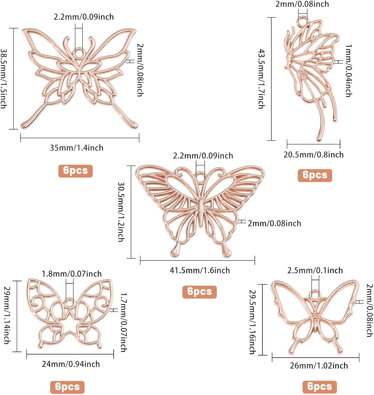 1set 5 styles Butterfly Zinc Alloy Open Back Bezel Pendants For UV ...