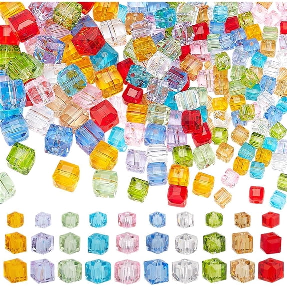 300pcs Glass Cube Beads 10 Colors Transparents Square Beads 4/6/7mm ...