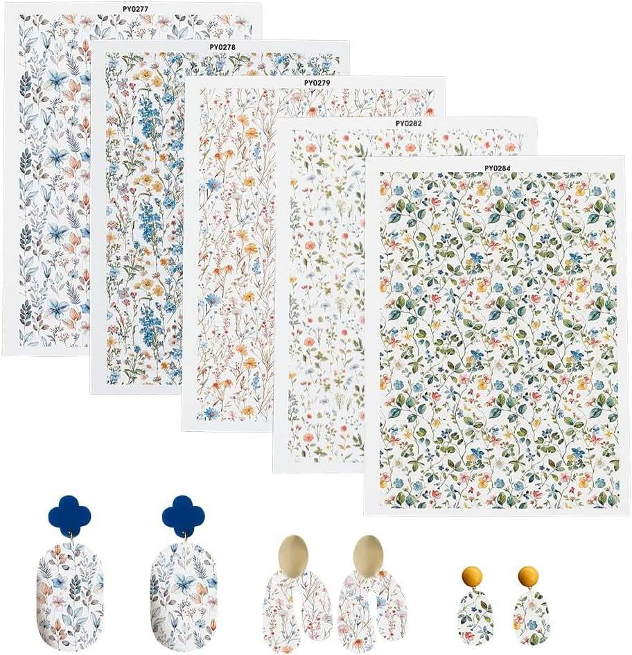 1set 5pcs 5 styles Flower Pattern Ceramics Clay Water Transfer Paper ...