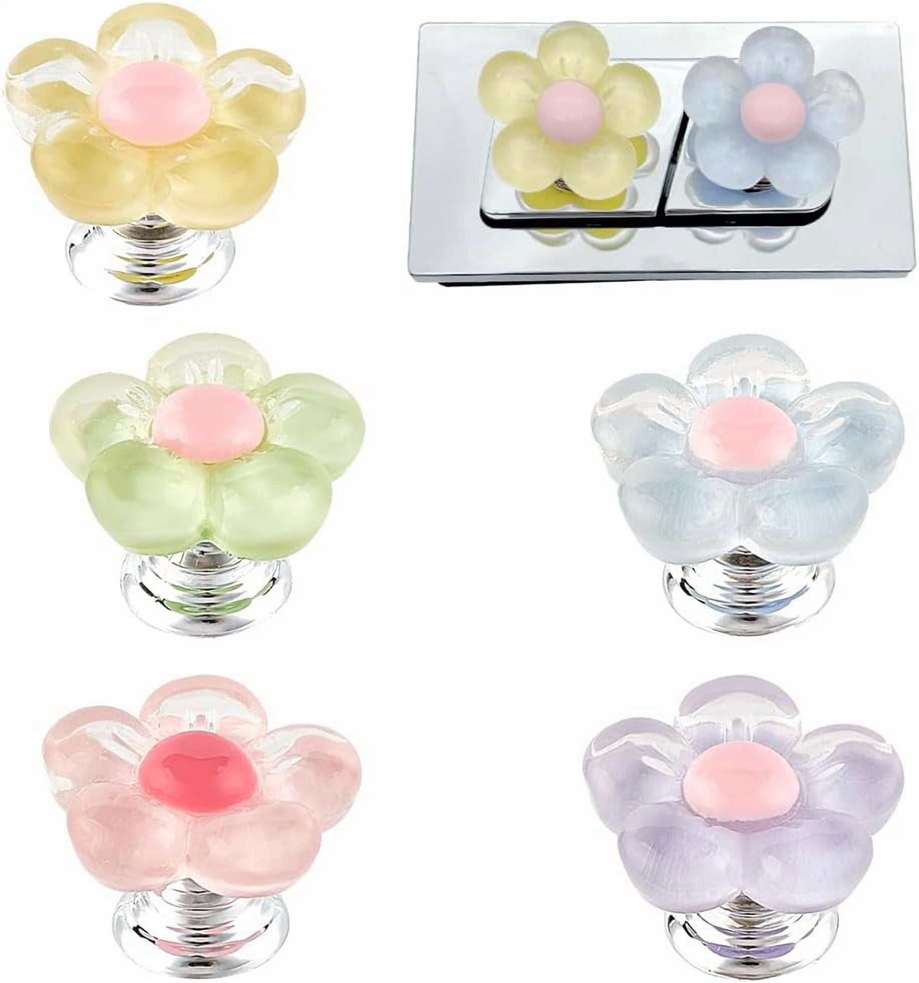 1set 5pcs 5colors Toilet Button Pusher Flower Toilet Flush Tank Button ...