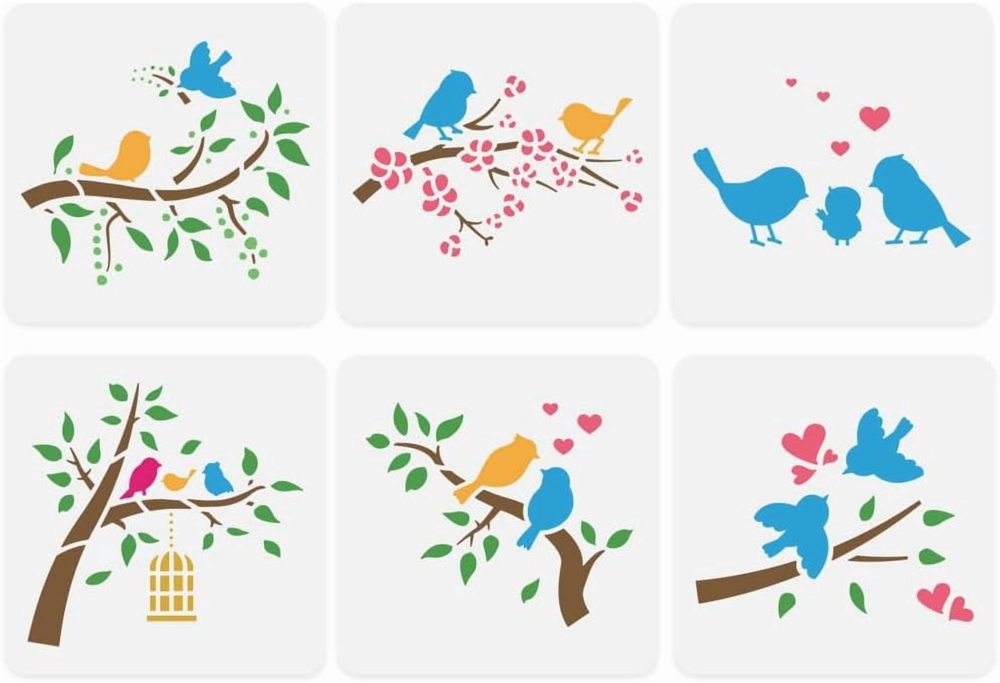 1set 6 PCS Cute Birds Stencils for Painting 5.9x5.9inch Birds Family ...