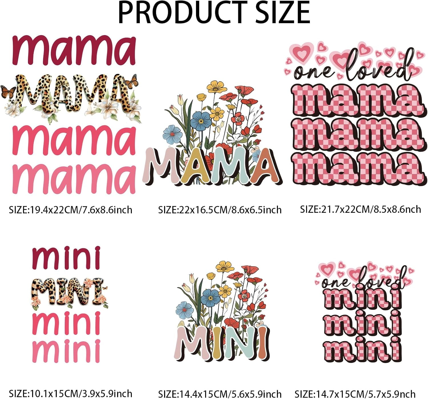 1set 6 Sheets Mama Mini Iron on Decals Patches Leopard Heart Flower ...