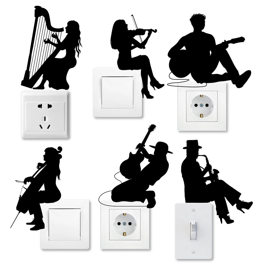 1set 6 Types Musician Silhouette Creative Switch Stickers Man & Woman ...