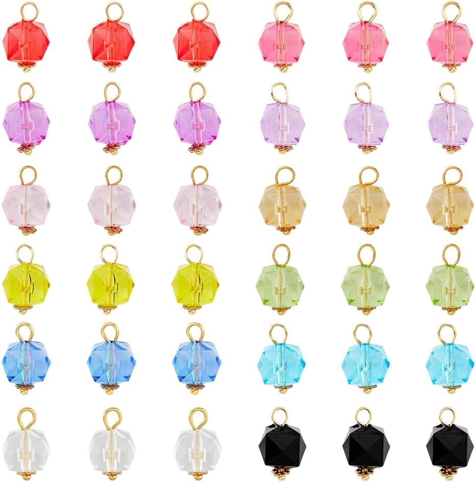 1set 60pcs 12 colors Transparent Acrylic Pendants with Golden Tone 304 ...