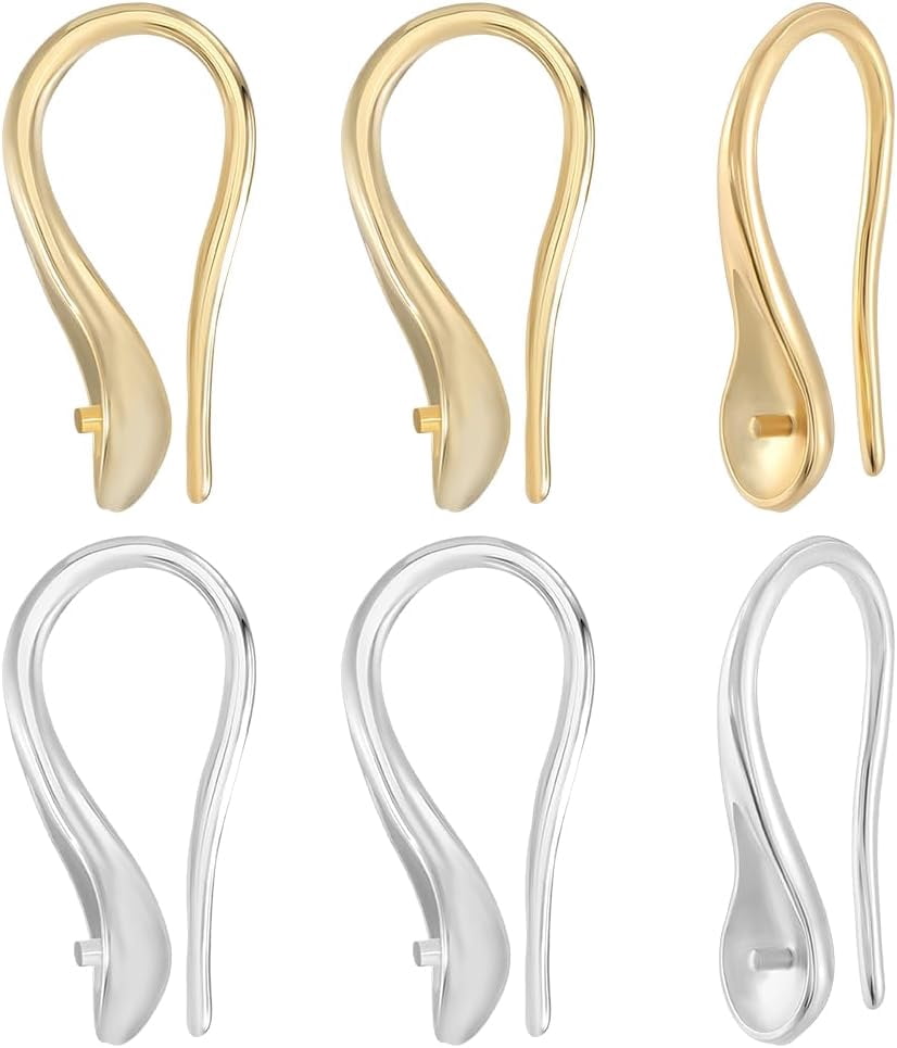 1set 60pcs 2 colors Brass Earring Hooks for Half Drilled Beads Golden ...