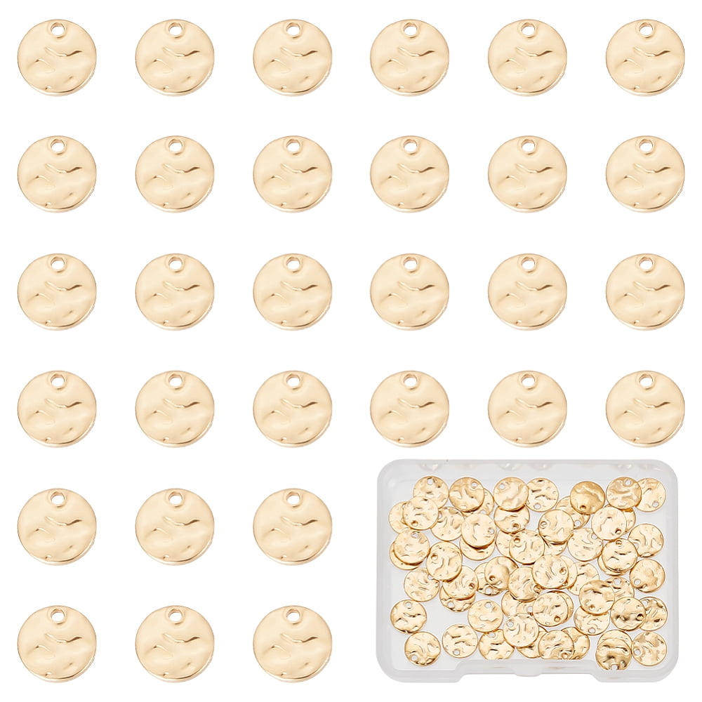 1set 60pcs 304 Stainless Steel Charms Textured Flat Round Charm Golden ...