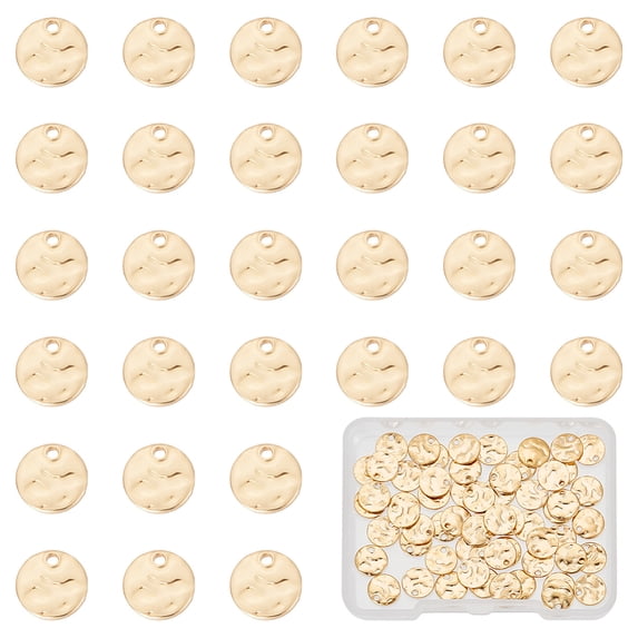 1set 60pcs 304 Stainless Steel Charms Textured Flat Round Charm Golden ...