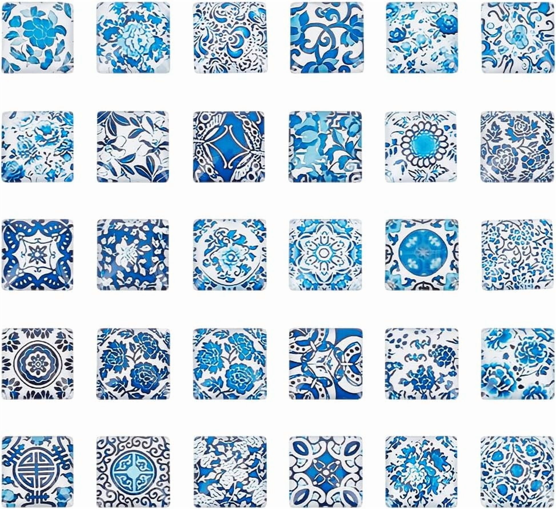 1set 60pcs Glass Cabochons 30 Styles 1" Mosaic Printed Cabochons Square ...