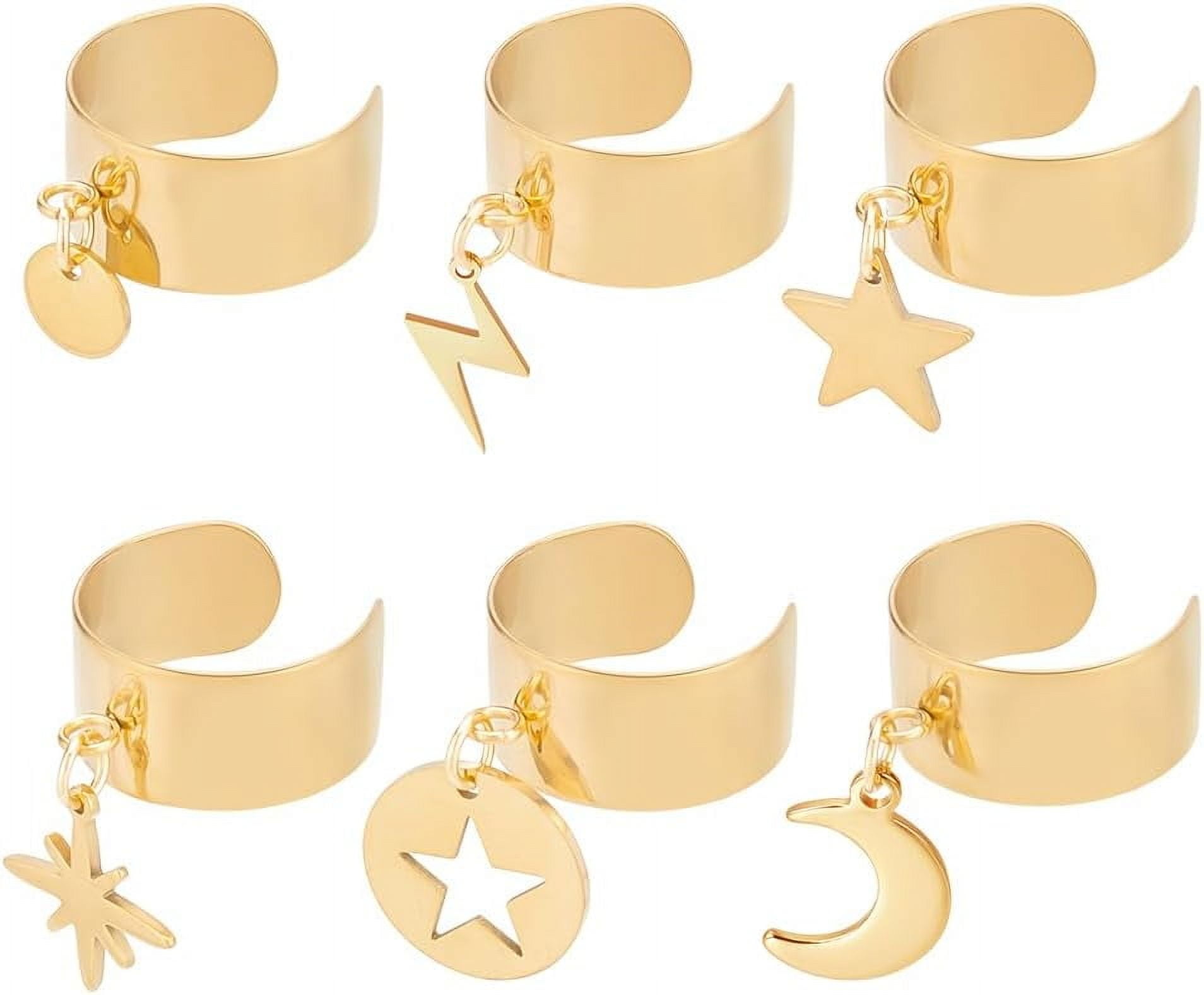 1set 6pcs 6 style Stainless Steel Open Cuff Rings set with Hollow ...