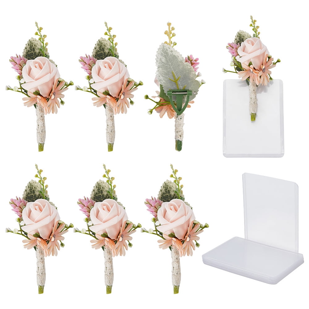 1set 6pcs Flower Wedding Boutonniere Rose Pocket Corsage for Men with 6 ...