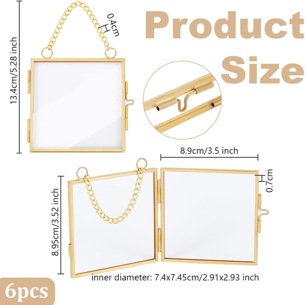 1set 6pcs Hanging Pressed Flower Alloy Photo Frames Double Glass ...