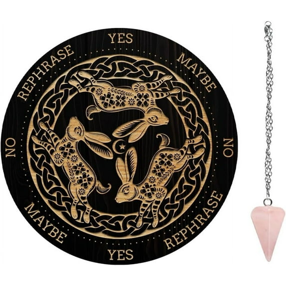 1set 7.8" Pendulum Board Wooden Dowsing Planchette with Rose Quartz Dowsing Pendulums Divination ...