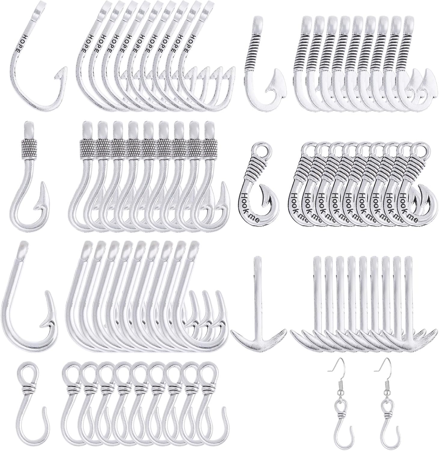 1set 70 Pcs 7 Styles Anchor Hook Pendants Fish Hook Charms Alloy Charms ...