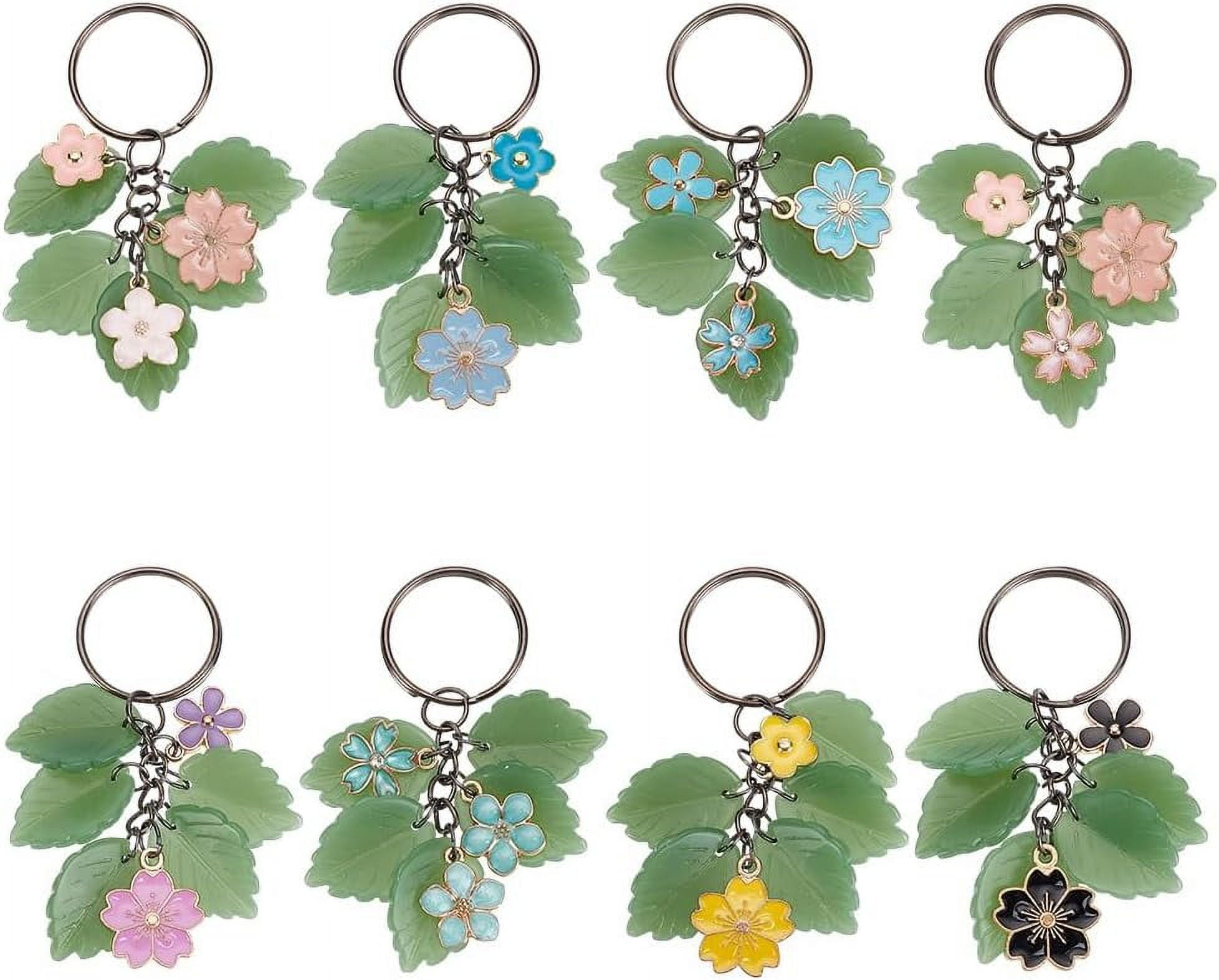 1set 8 Pcs Flower Leaf Keychain Alloy Enamel Flower Keychain Glass ...
