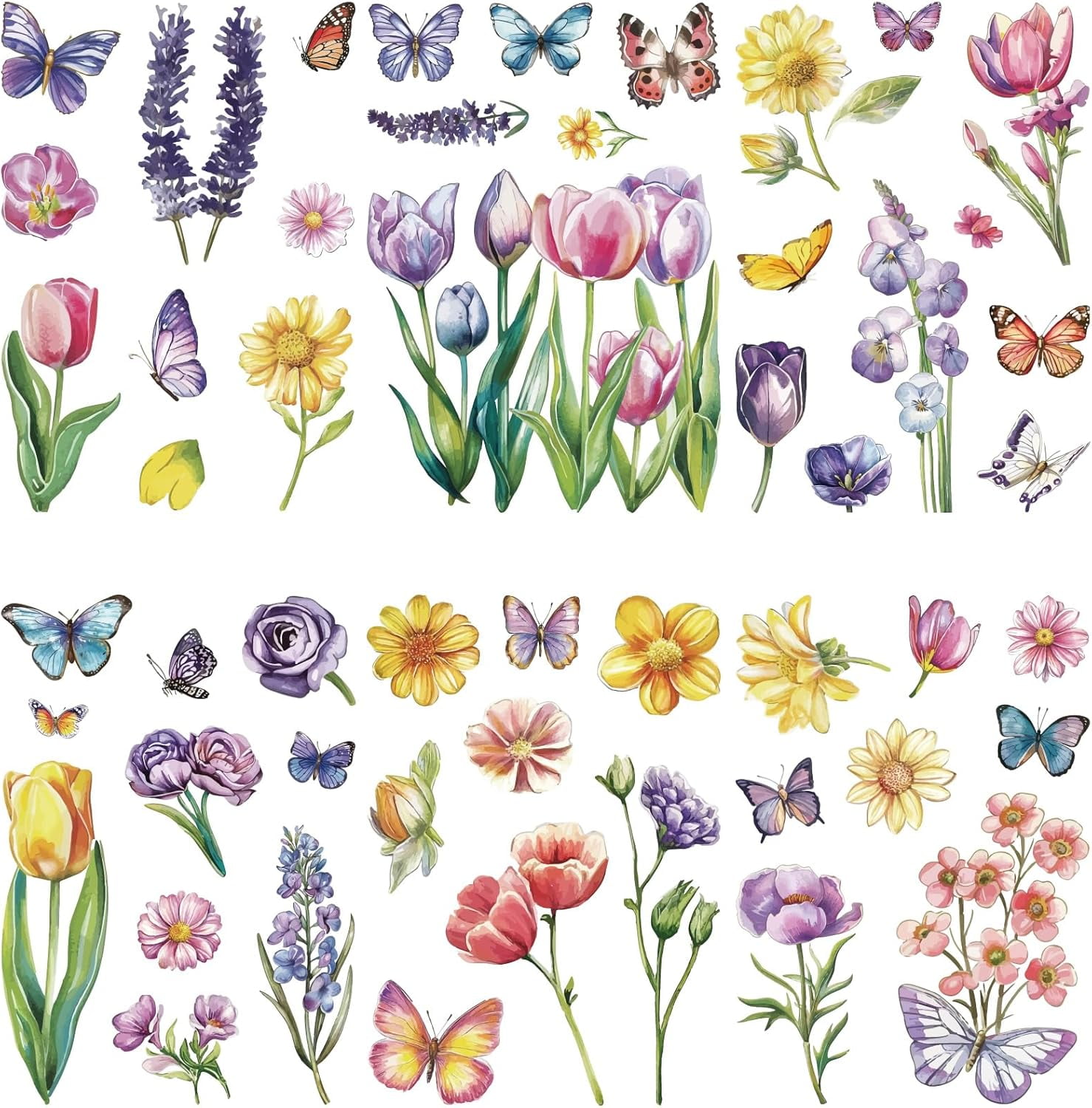 1set 8 Sheets Butterfly Window Sticker Spring Tulip Lavender Wall ...