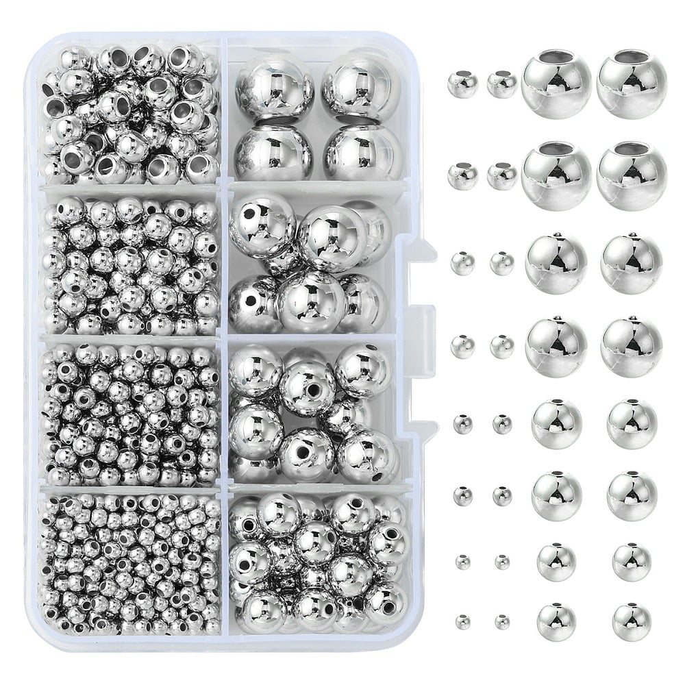 1set 8 Styles CCB Plastic Beads for DIY Jewelry Making Round Platinum 3 ...