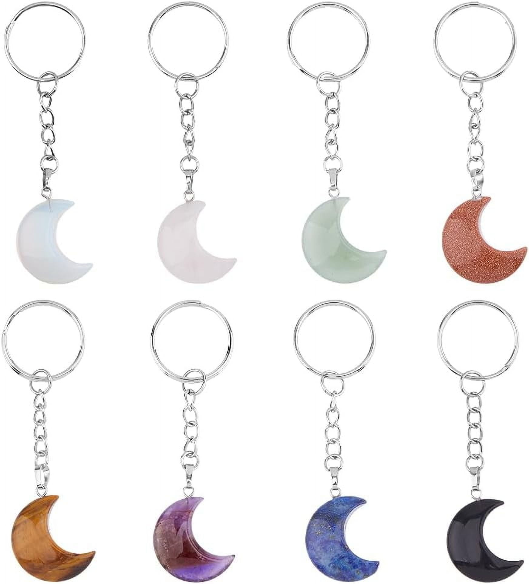 1set 8 Styles Gemstone Keychain Moon Stone Keychain Natural Stone ...