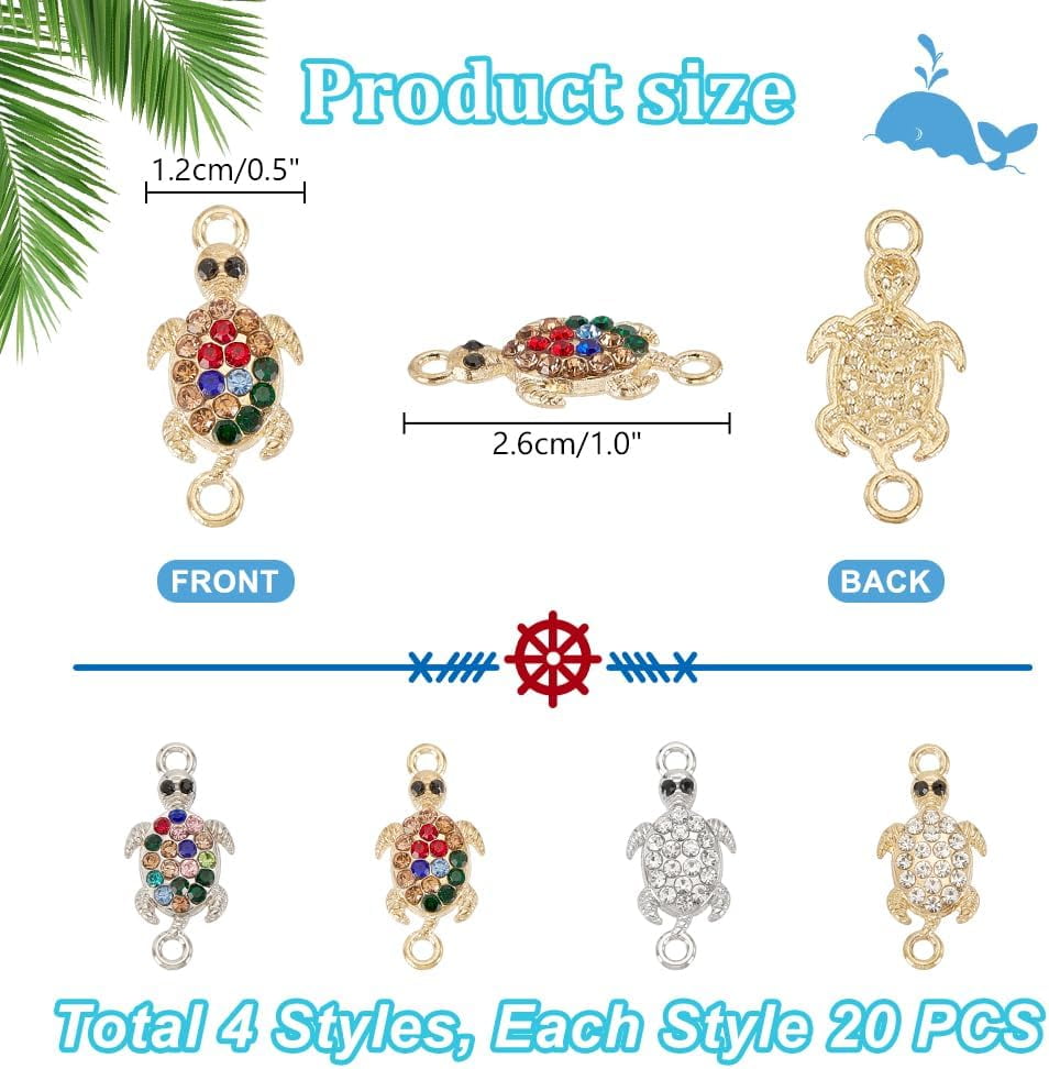 1set 80pcs 4 styles Alloy Rhinestone Connector Turtle Links Mixed color ...