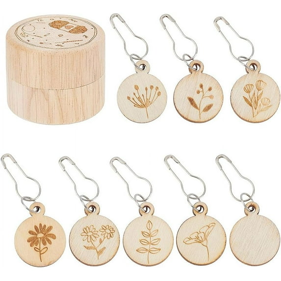 1set 8Pcs Stitch Markers with Wooden Storage Box Removable Stitch ...